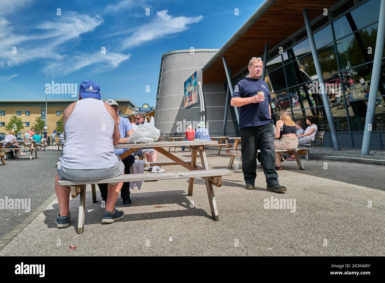 Motorists enjoy a break at the Wetherby Moto service station on the A1 ...
