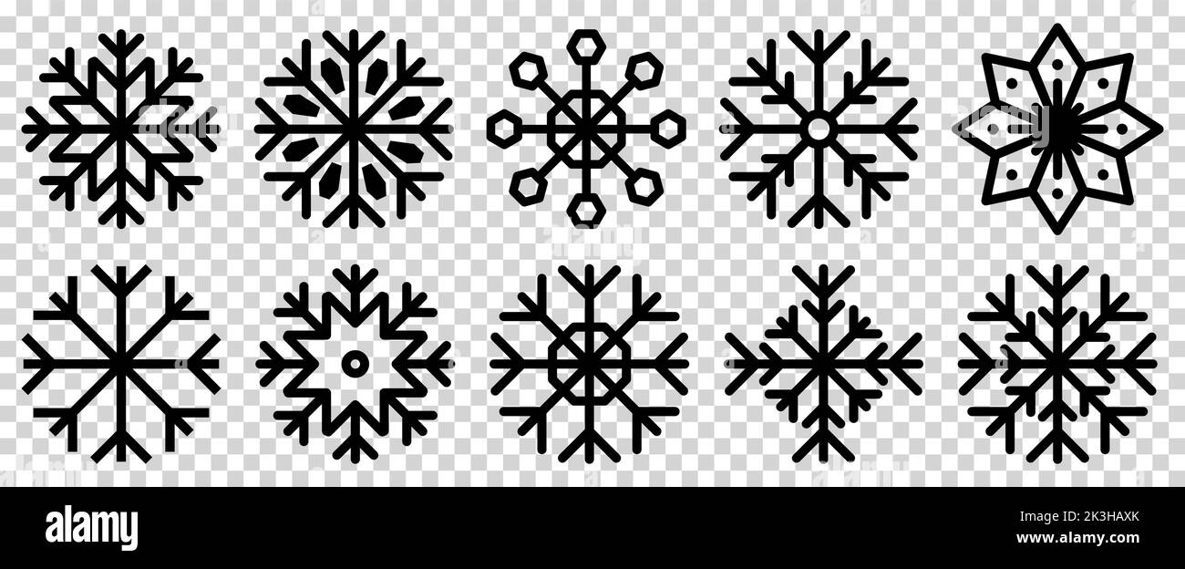 Icon set of snowflakes. Outline symbols for mobile apps and website ...