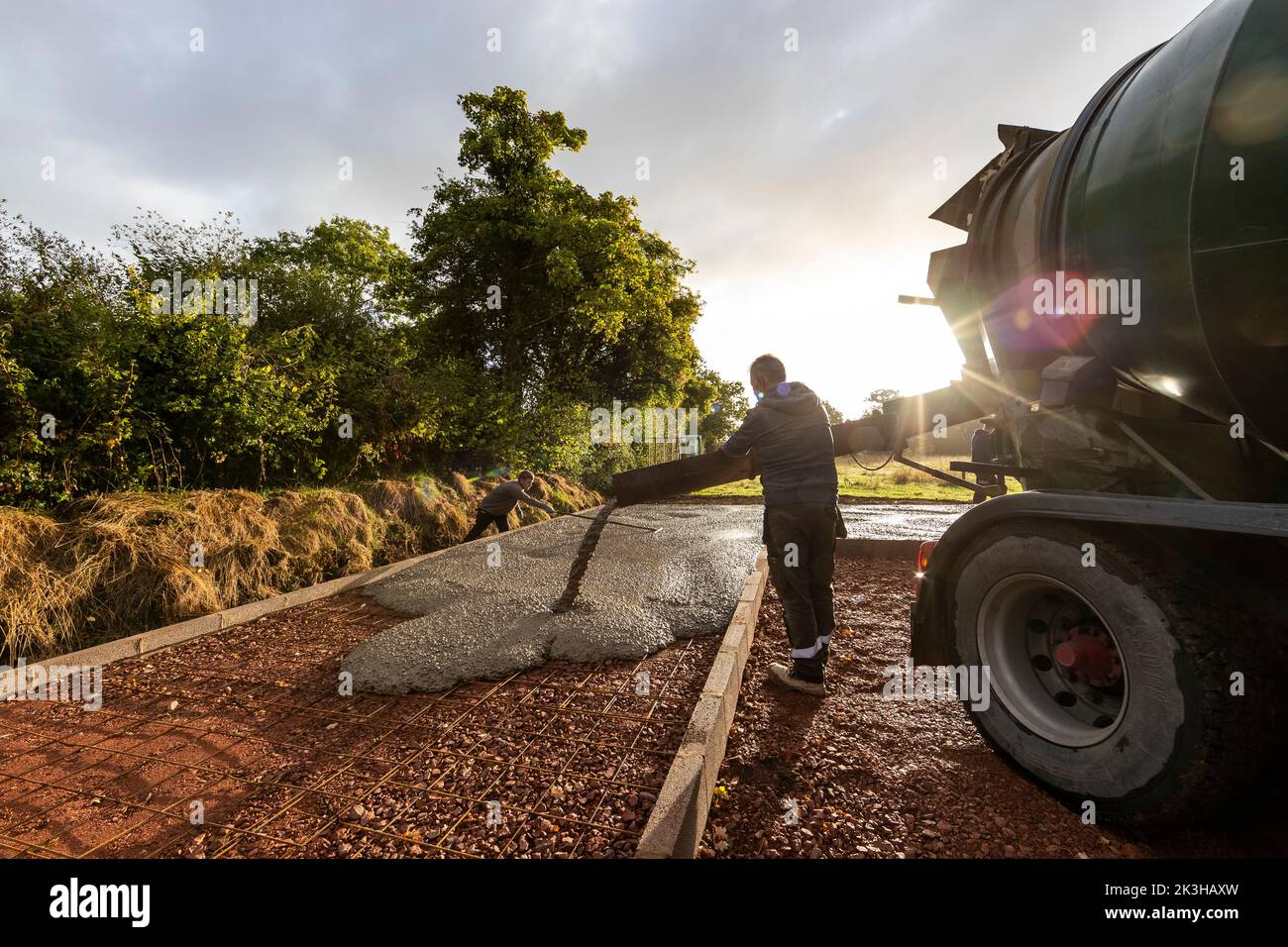 Early morning concrete pouring of a stable block slab. Seen as lacking ...