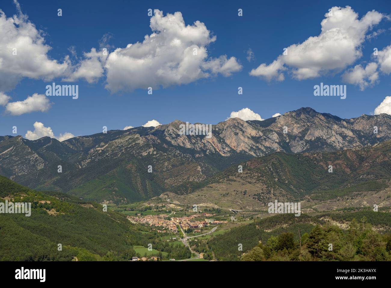 Views of Bagà and the Moixeró mountain range seen from the Mare de Dëu ...