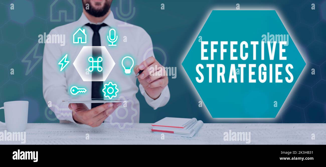 Sign displaying Effective Strategies, Business idea Sound Tactical ...