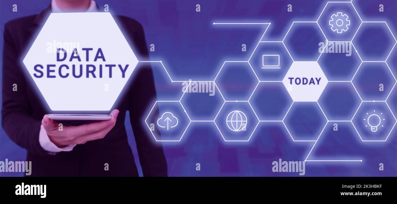 Text caption presenting Data Security, Concept meaning Confidentiality Disk Encryption Backups ...