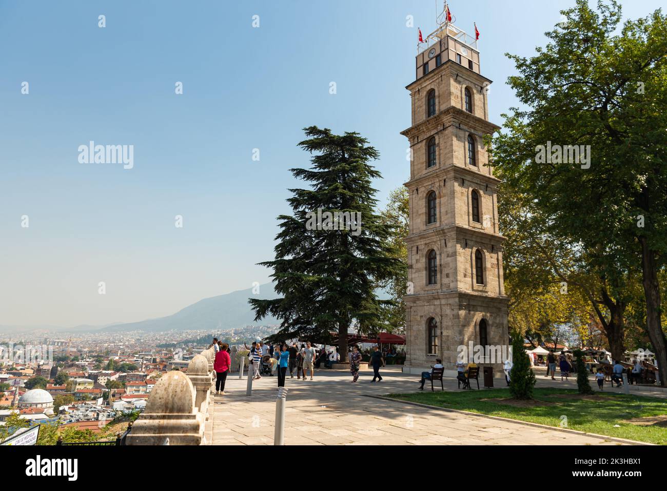 Bursa ,Turkey September 17 2022 : The historical clock tower in Tophane ...