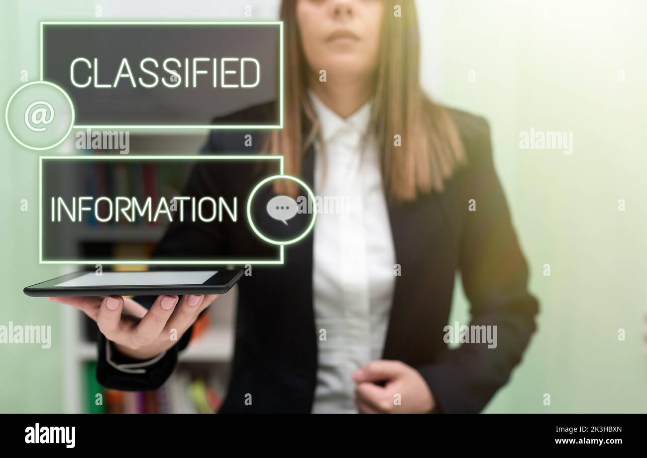 Sign displaying Classified Information. Word Written on Sensitive Data ...