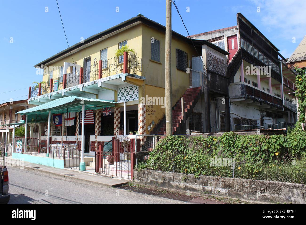 PUNTA GORDA, BELIZE - JANUARY 23, 2016 Mira Mar Hotel bar and grill on ...