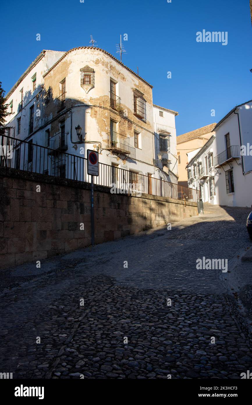 RONDA, ANDALUSIA, SPAIN - NOVEMBER 5, 2021 streets with railings and ...