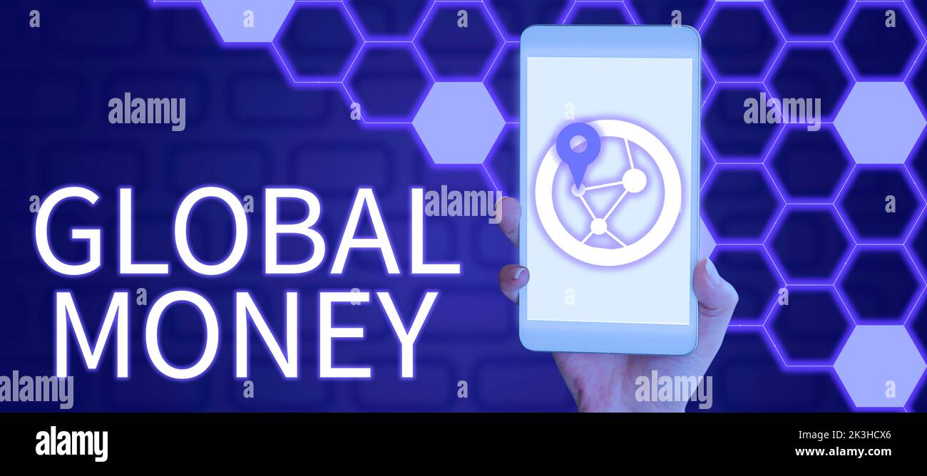 Hand writing sign Global Money. Internet Concept International finance ...