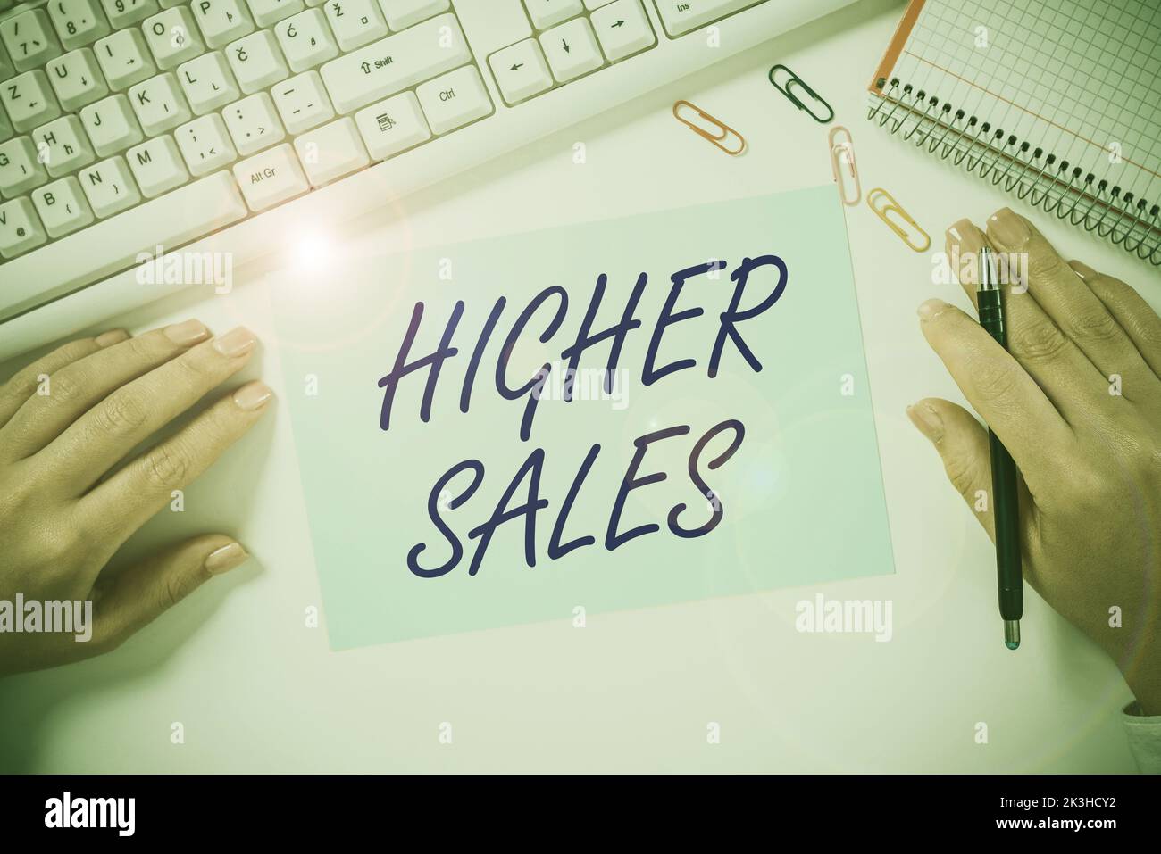 Text sign showing Higher Sales. Word for The average sold products and ...