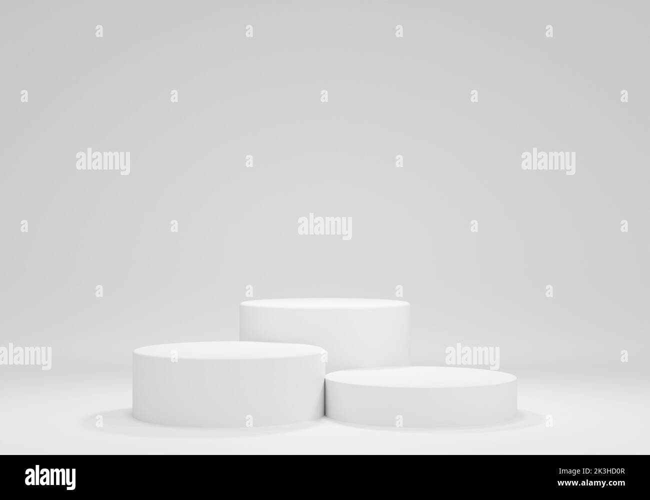 Three white podium line up from low to high.for product advertisement ...