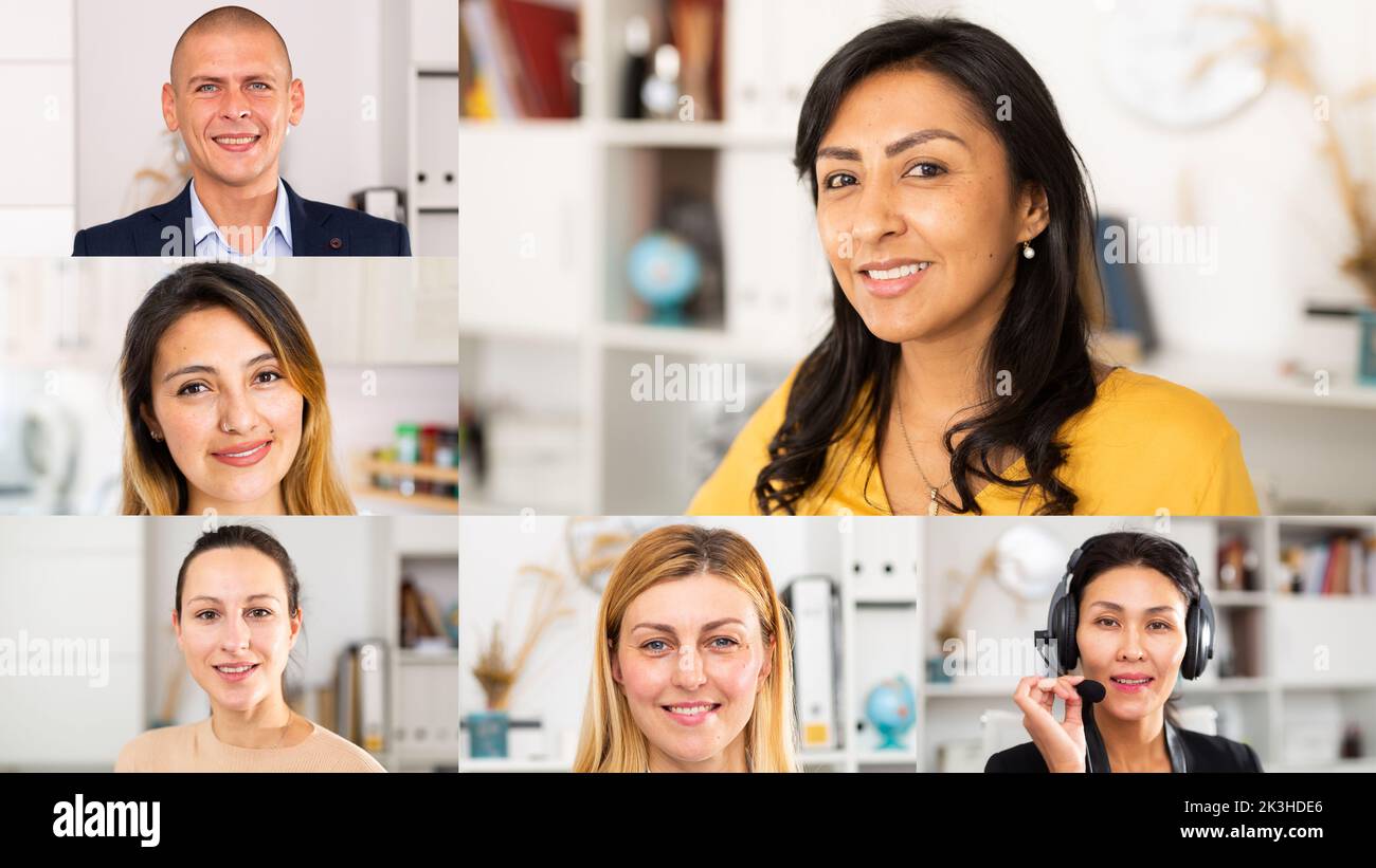 Collage of portraits of business people in various business situations ...