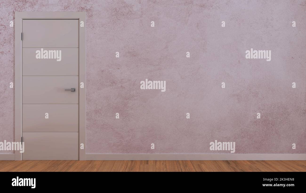 Closed door on white wall, mock up with copy space. Empty room with ...