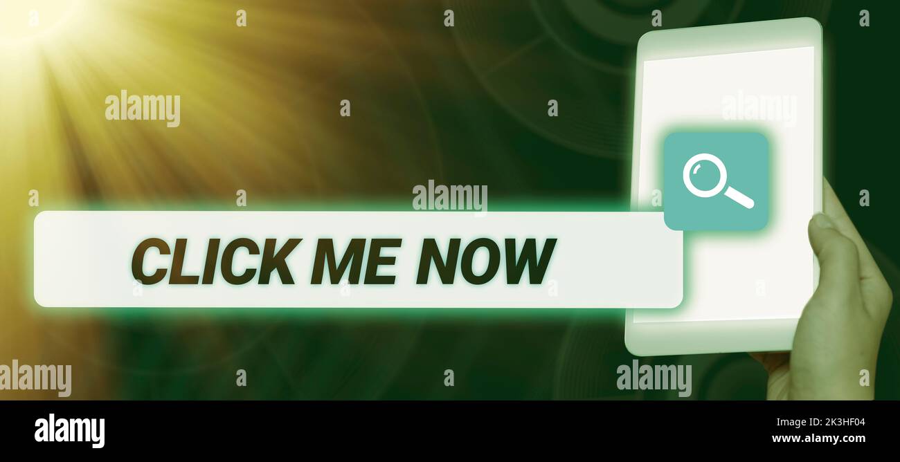 Text showing inspiration Click Me Now, Word for Internet helping desk ...