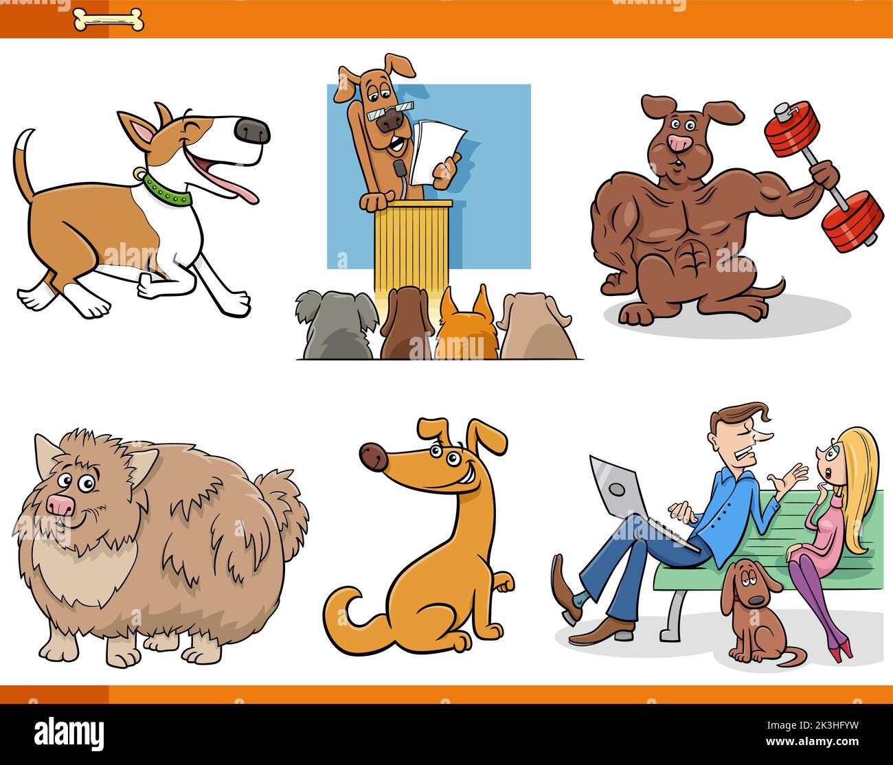 Cartoon illustration of funny dogs and people comic characters set ...