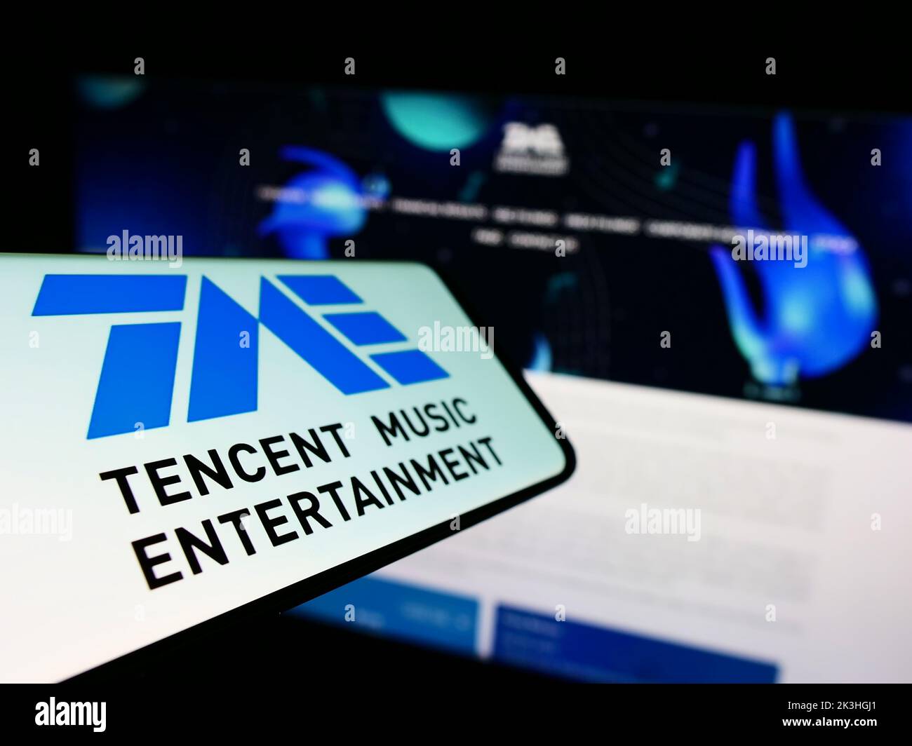 Smartphone with logo of Chinese company Tencent Music Entertainment ...
