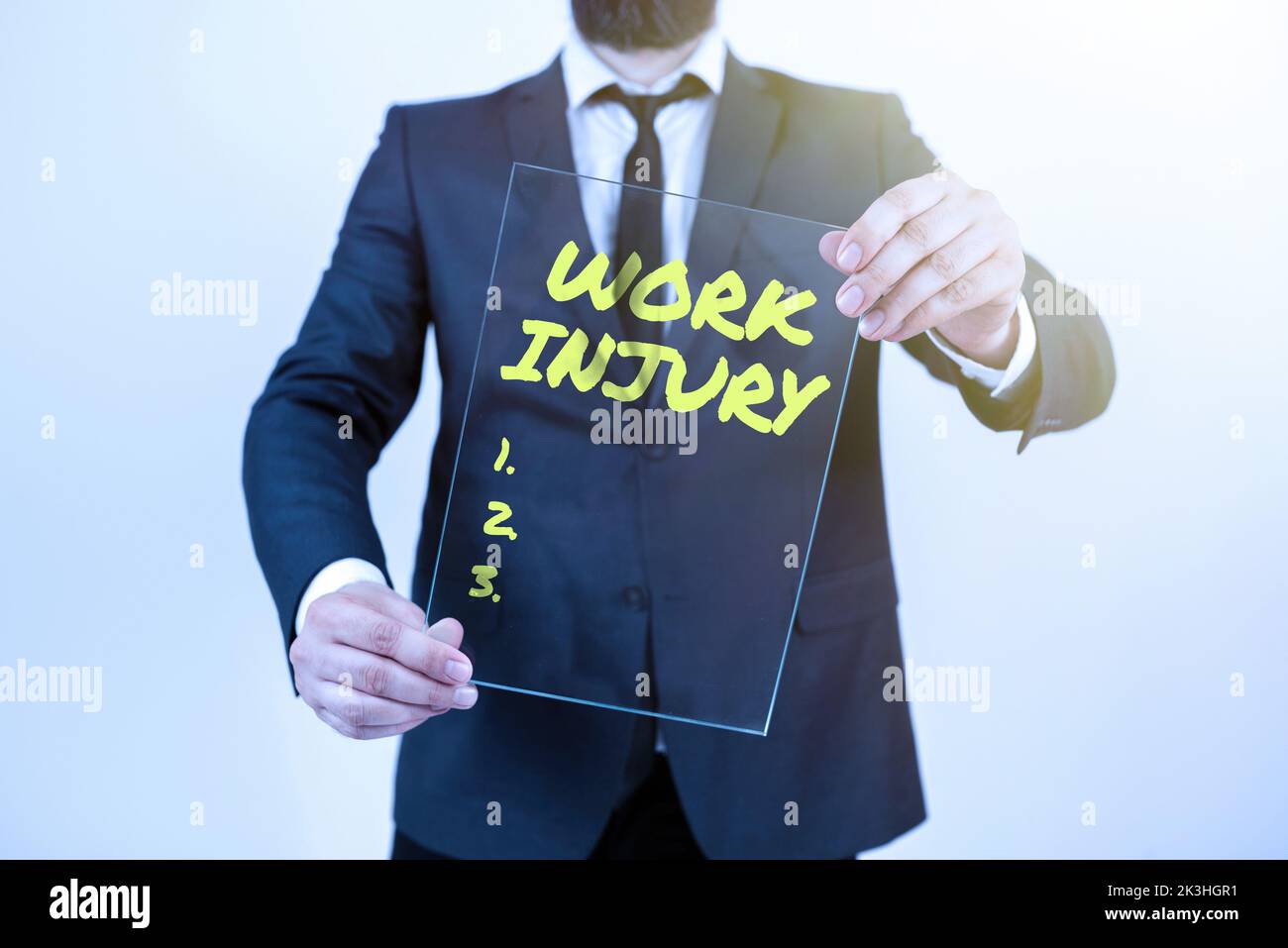 Hand writing sign Work Injury. Conceptual photo Accident in job Danger ...