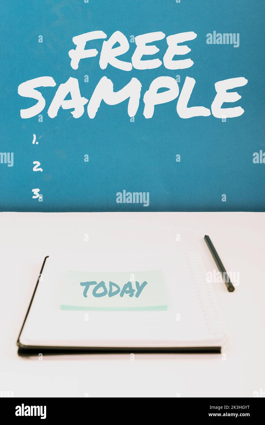 Sign displaying Free Sample. Conceptual photo portion of products given ...
