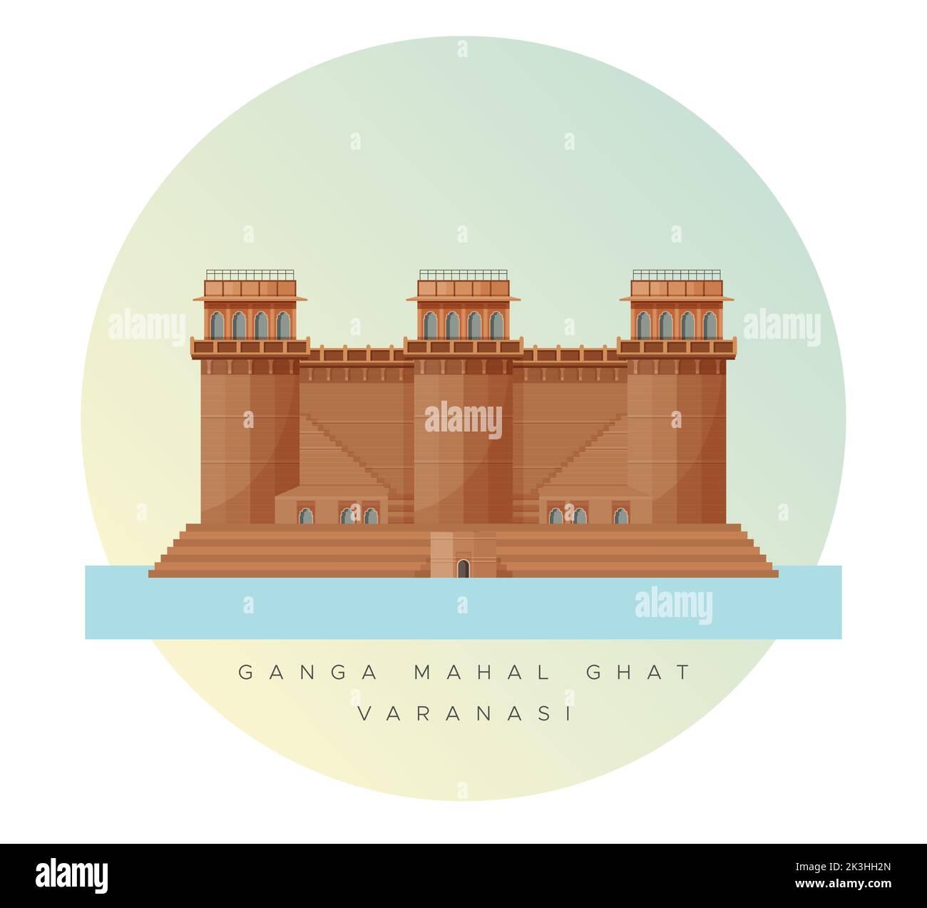 Varanasi City - Ganga Mahal Ghat - Icon Illustration as EPS 10 File ...