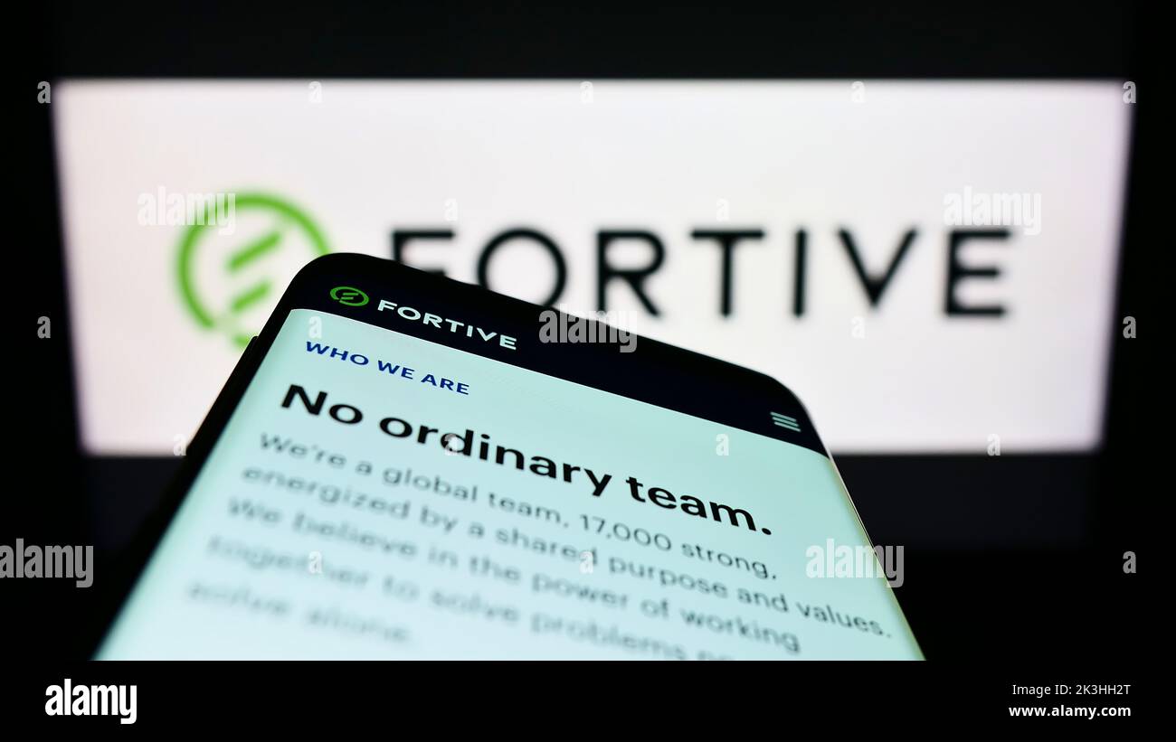 Mobile phone with website of US technology company Fortive Corporation ...