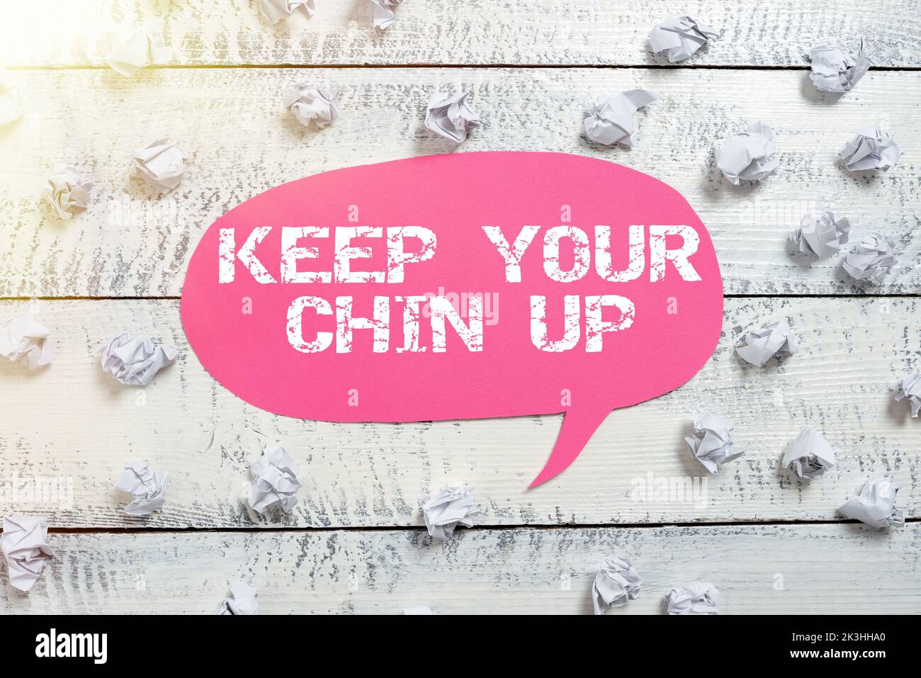 Conceptual caption Keep Your Chin UpRemain cheerful in difficult ...