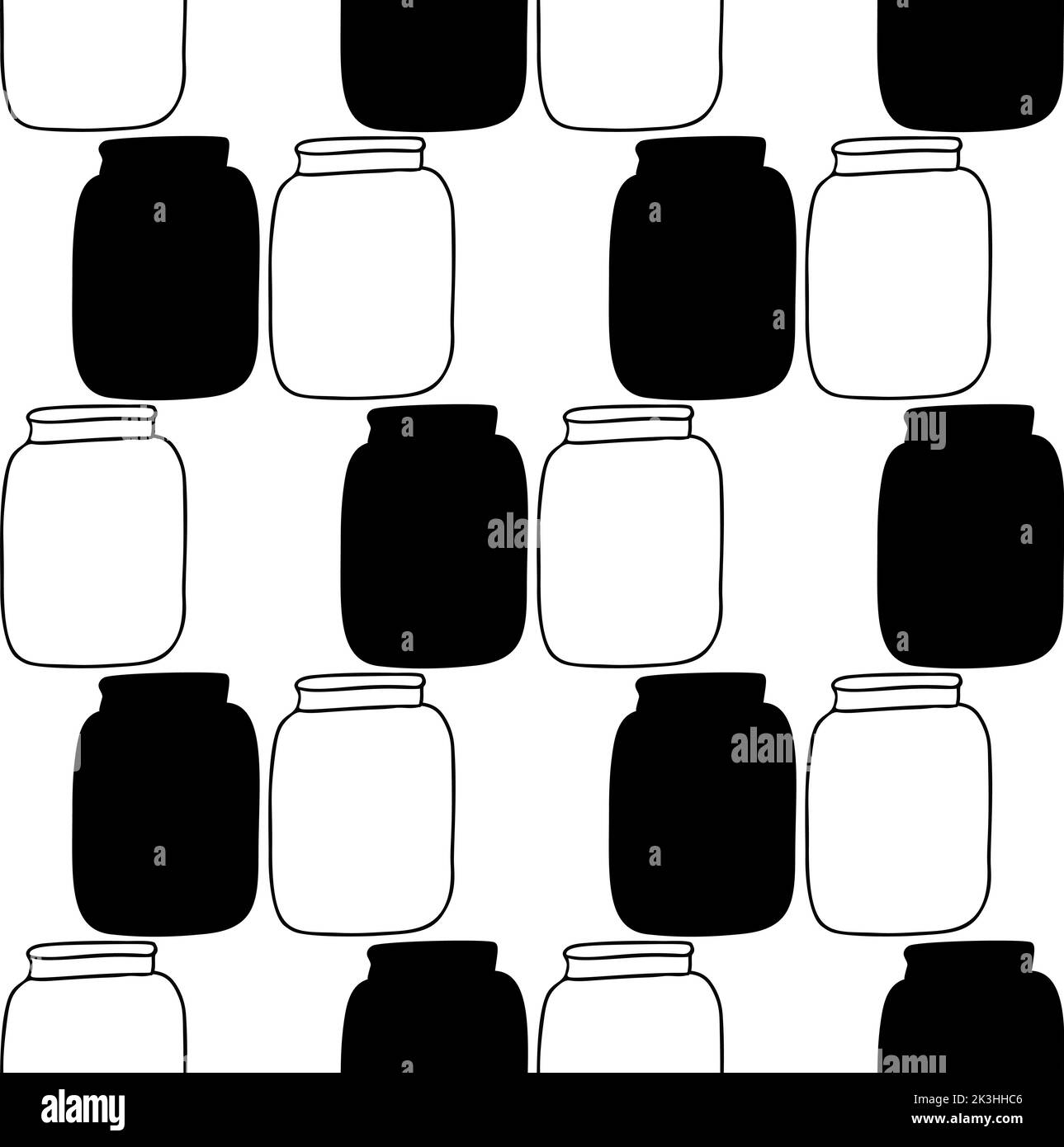 Seamless pattern with illustration of black and white jars on a white ...