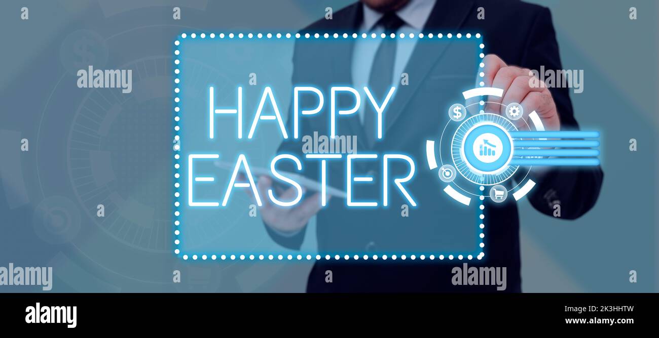 Text sign showing Happy Easter. Concept meaning Christian feast ...
