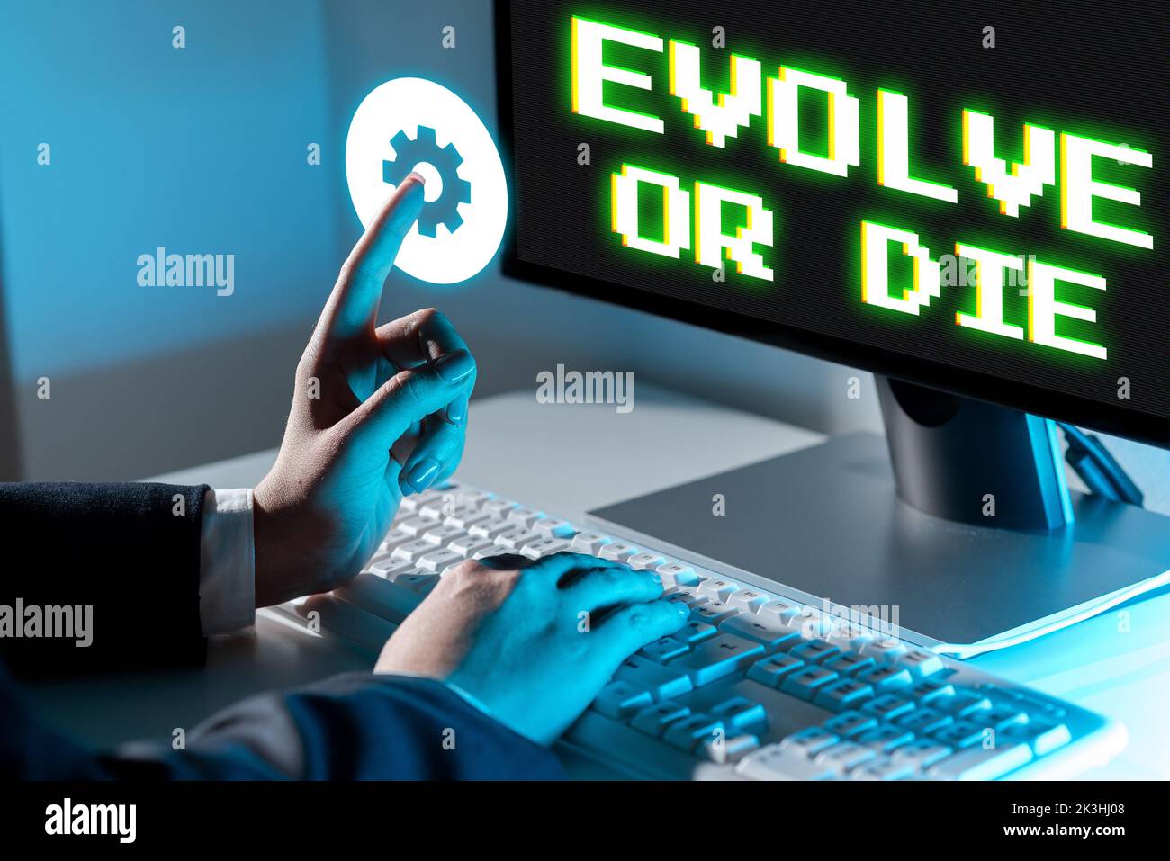 Conceptual caption Evolve Or Die. Word for Necessity of change grow ...