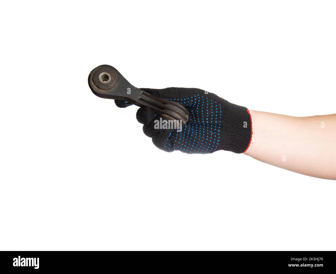 Car spare part with suspension, stabilizer bar in the hand of a car ...