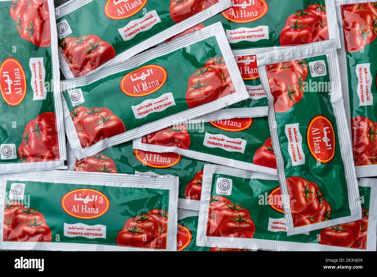 Doha, Qatar - September 27, 2022: Packets of single serving Al Hana ...