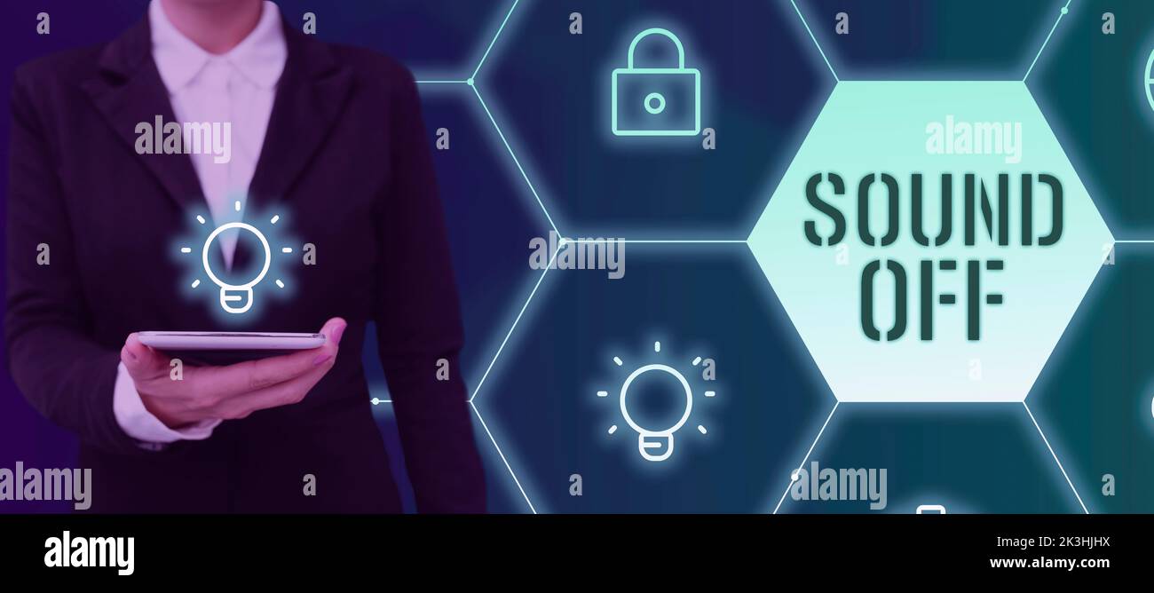 Sign displaying Sound Off. Business showcase To not hear any kind of ...