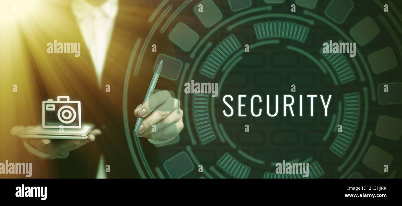 Conceptual caption Security. Conceptual photo The state of feeling safe ...