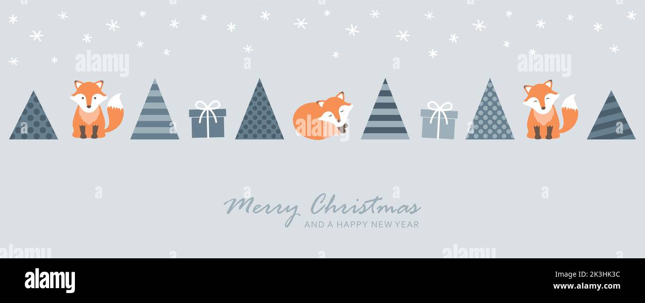 cute christmas motives fox tree and gift box Stock Vector Image & Art ...