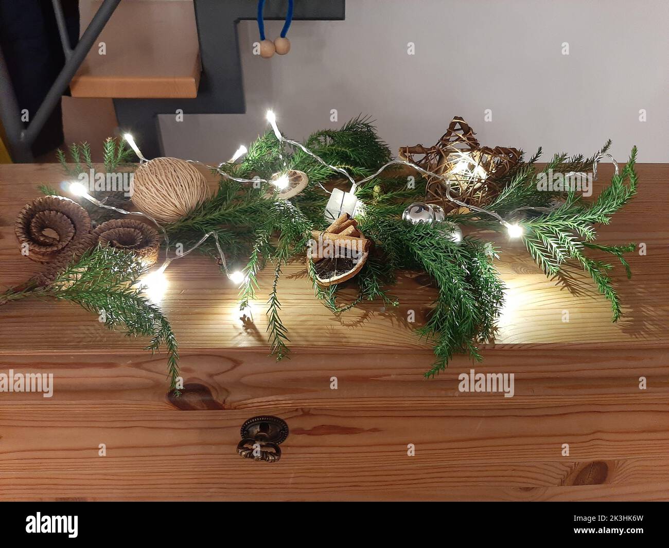 Advent flower arrangement decorated with LED lighting Stock Photo - Alamy