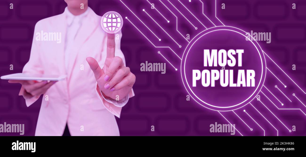 Text caption presenting Most Popular. Word for Liked Followed Enjoyed ...