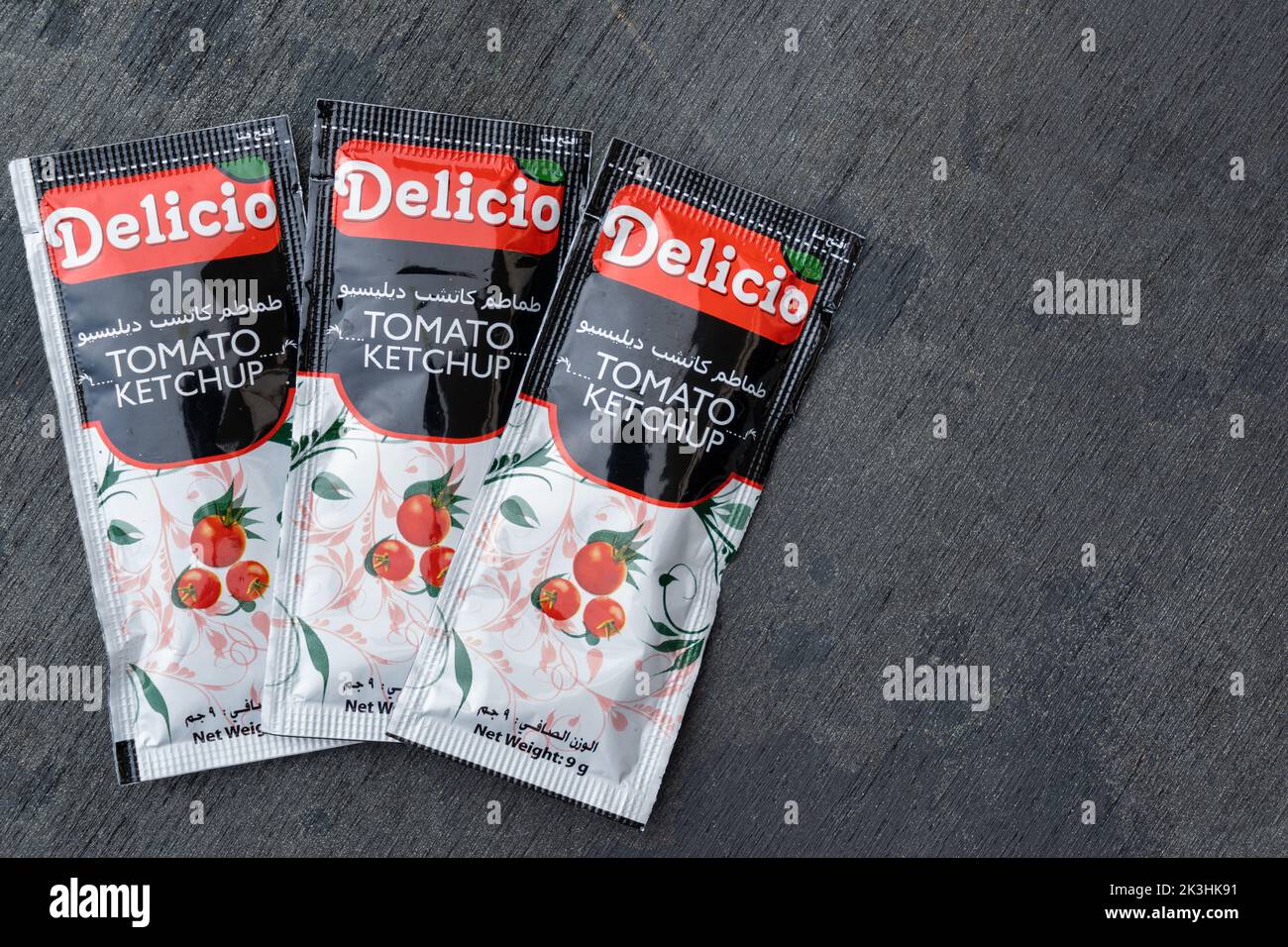 Doha, Qatar - September 27, 2022: Packets of single serving Delicio ...