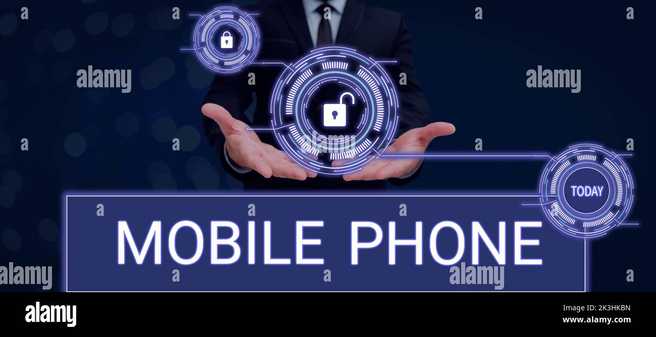 Text sign showing Mobile Phone. Word Written on A handheld device used ...