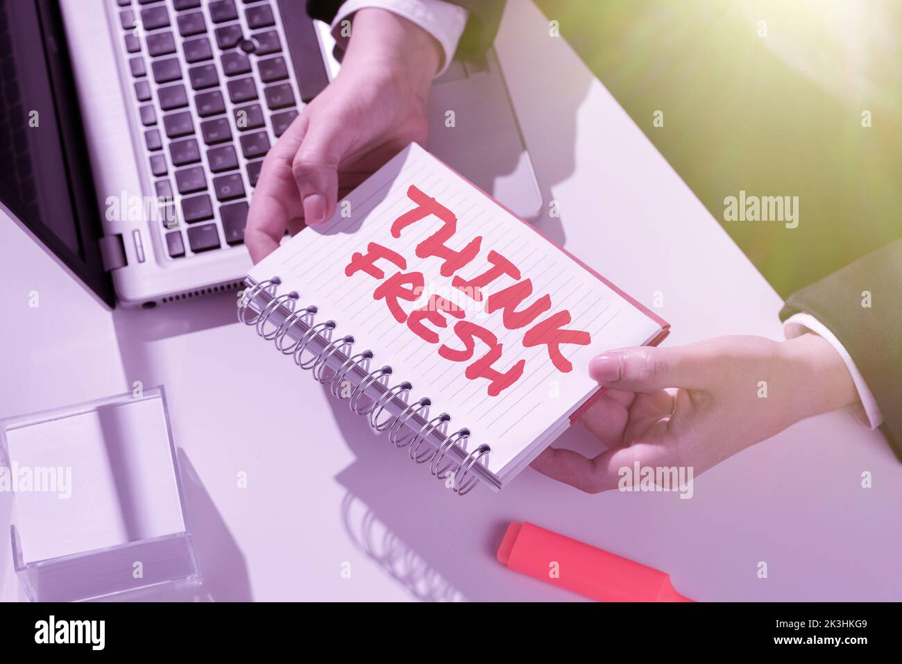 Text caption presenting Think Fresh. Internet Concept Thinking on ... Text caption presenting Think Fresh. Internet Concept Thinking on ...