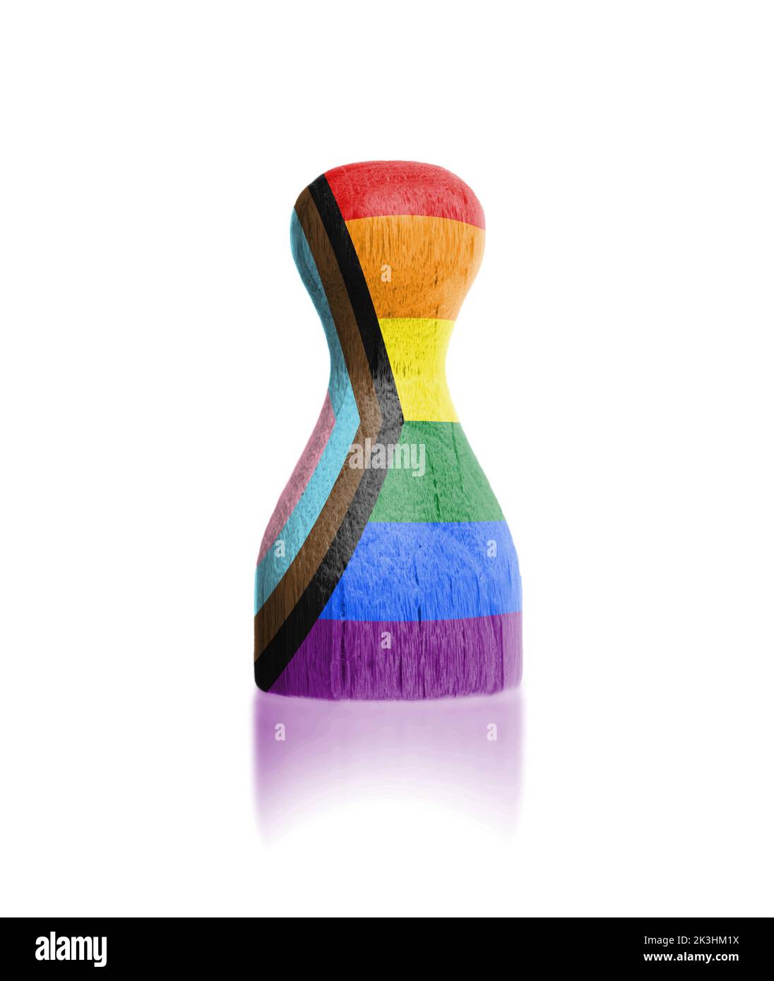Isolated pawn, in the colors of the Progress LGBTQ Rainbow flag, with ...