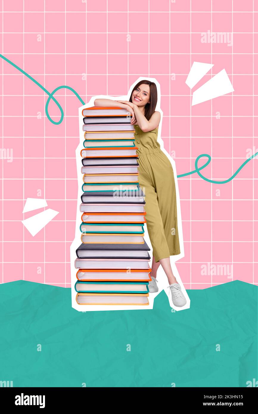 Banner advert collage of lady high school learner advertise bookshop ...