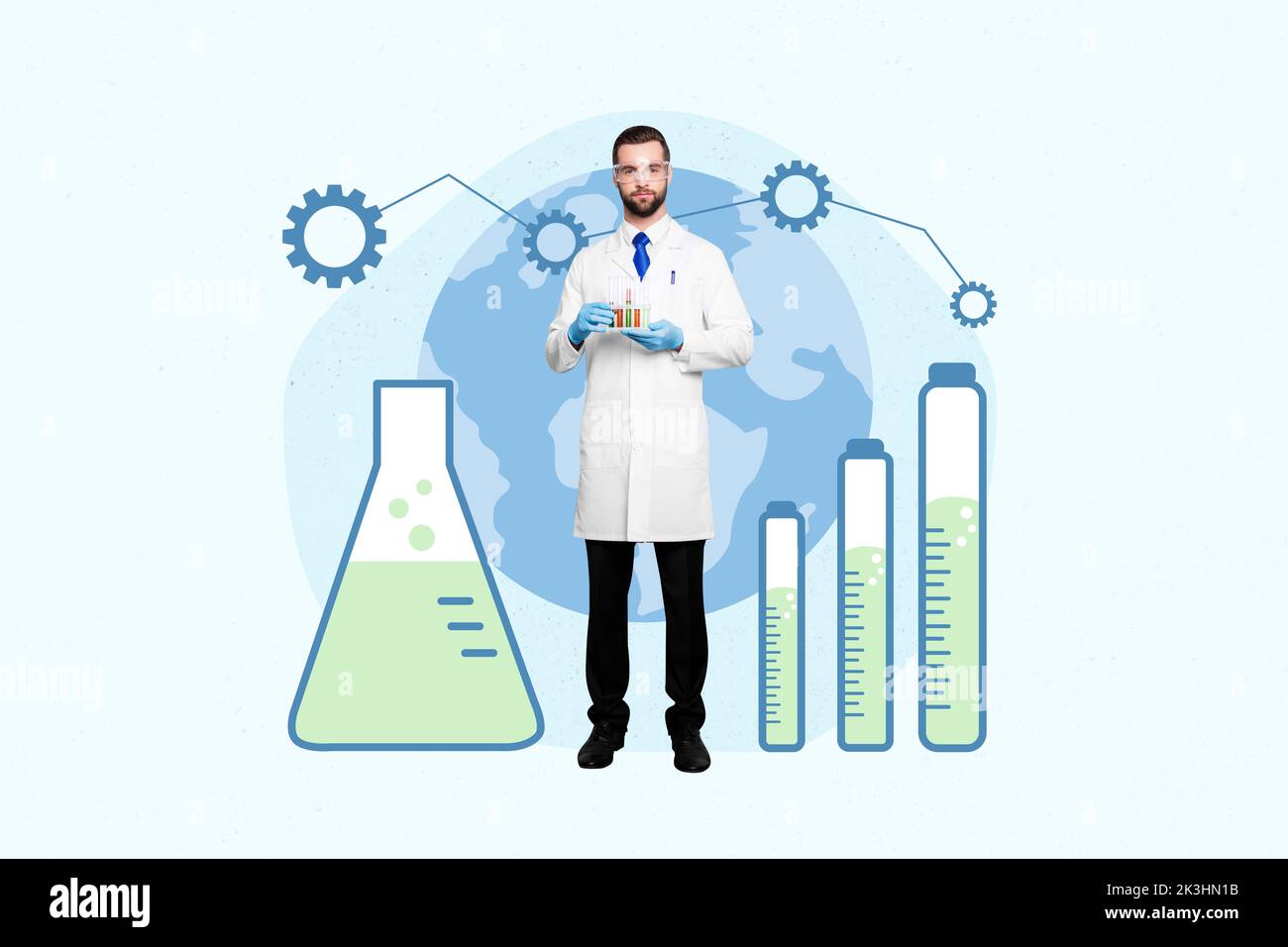 Magazine poster collage of experienced doc scientist inventing corona ...