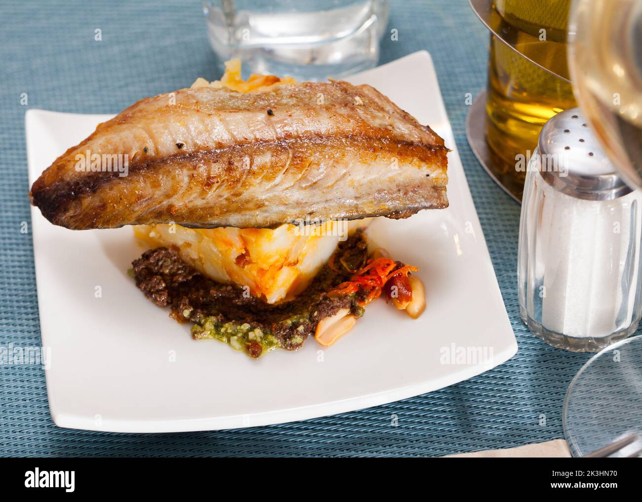 Baked mackerel fillet with potatoes Stock Photo - Alamy