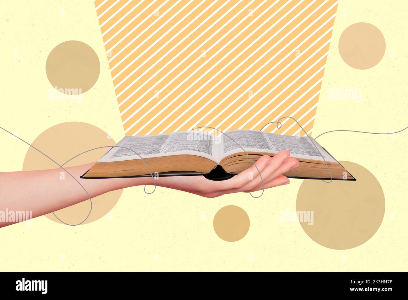 Creative drawing collage picture of woman hand holding book knowledge ...