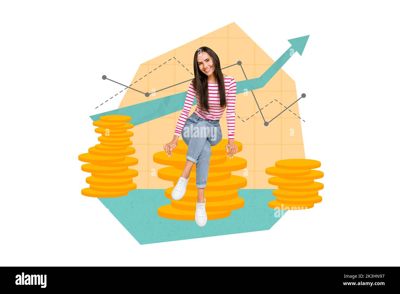 Collage 3d image of pinup pop retro sketch of funny relaxed rich ...