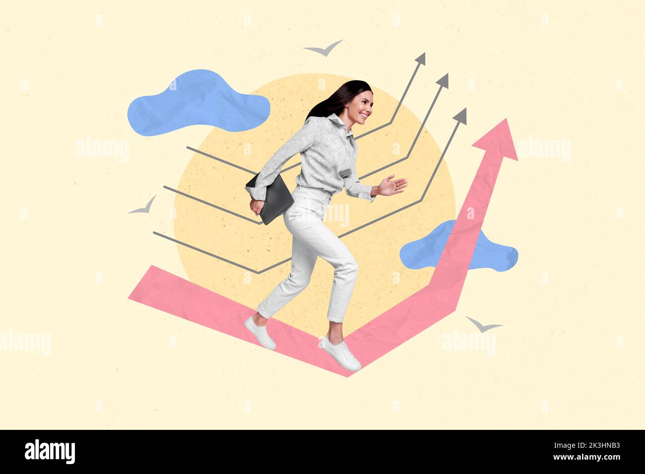 Collage 3d image of pinup pop retro sketch of funny funky running fast ...