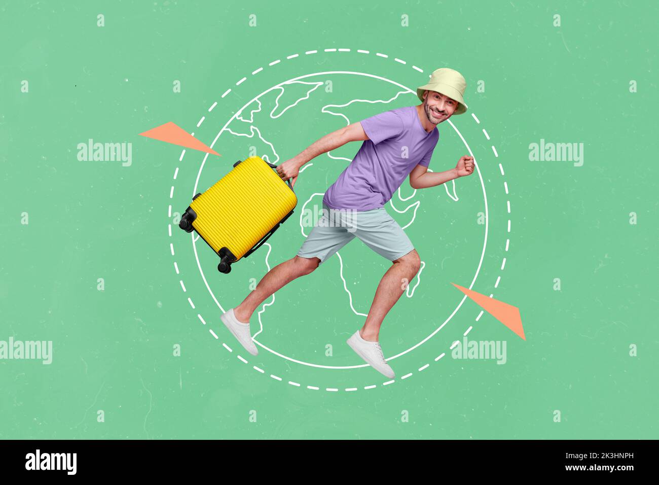 Collage 3d image of pinup pop retro sketch of funny funky running fast ...