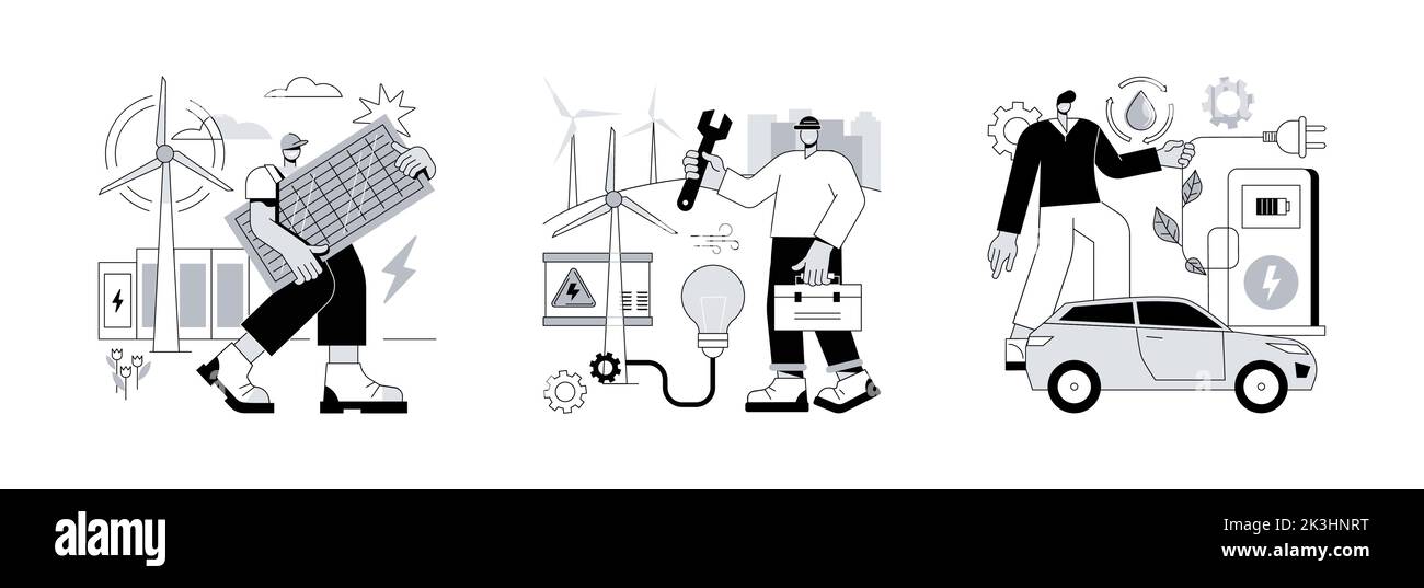 Clean energy abstract concept vector illustration set. Renewable energy ...