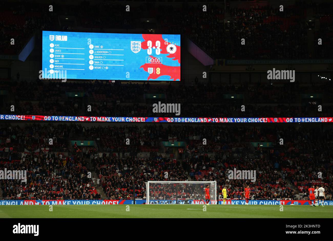London, UK. 26th Sep, 2022. The electronic scoreboard shows England 3 ...
