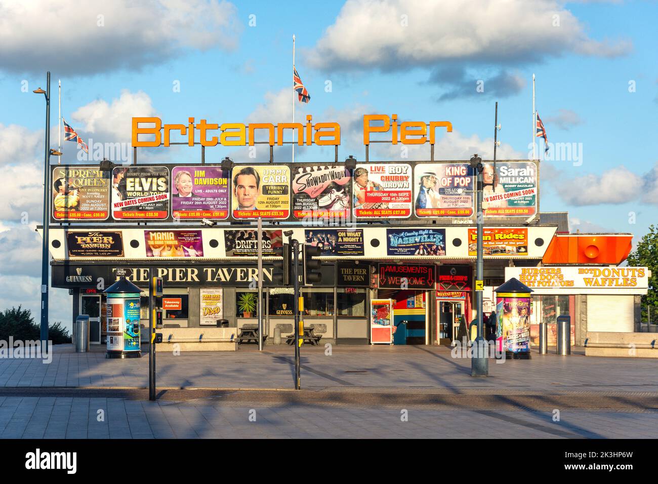 Early morning scene showing britannia pier entrance from marine hi-res ...