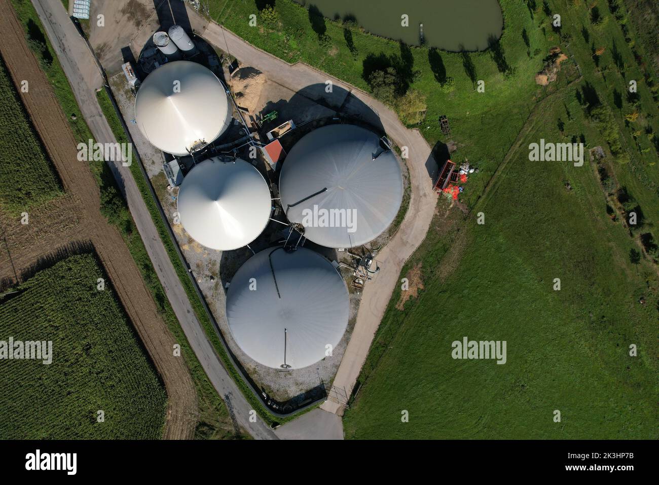 biogas production, biogas power plant, bioenergy,aerial panorama ...