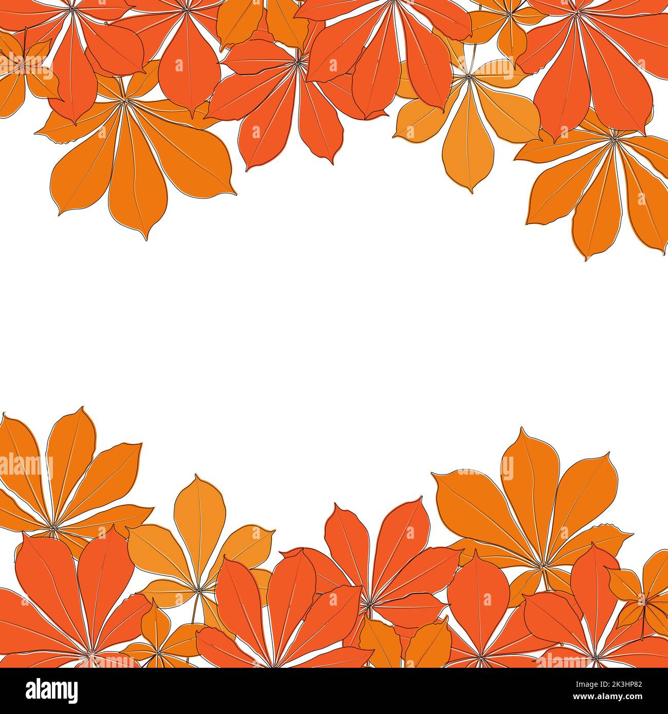 Border of vector chestnut leaf outline. Simple outline chestnut leaves ...