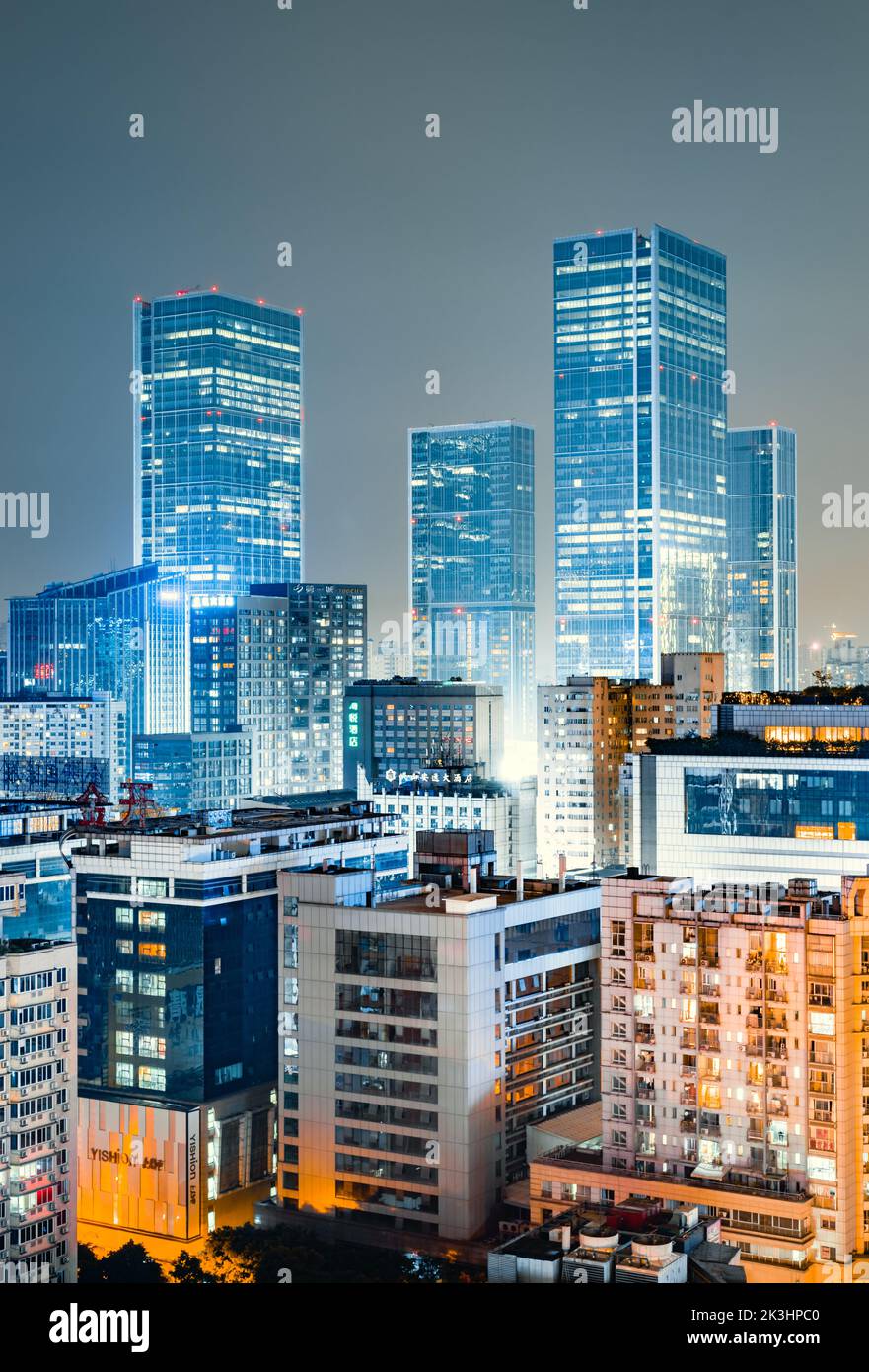 Midnight Scenery of Jinjiang District, Chengdu, Sichuan, China Stock ...